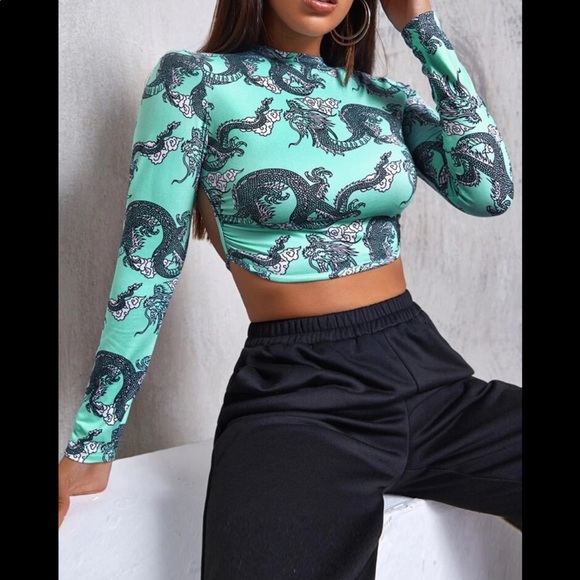 SHEIN | Tops | Backless Crop Chinese Dragon Top | Poshmark